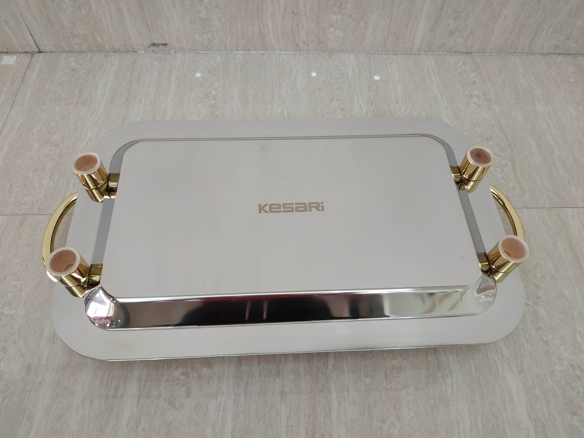 Stainless Steel Rectangular Serving Tray with Gold Handles – Simcart.ca